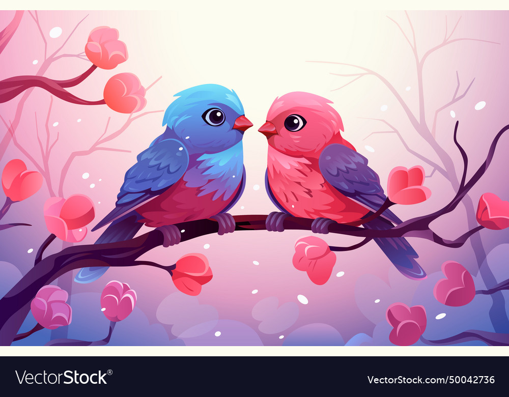Two birds sitting on branch happy valentines day Vector Image