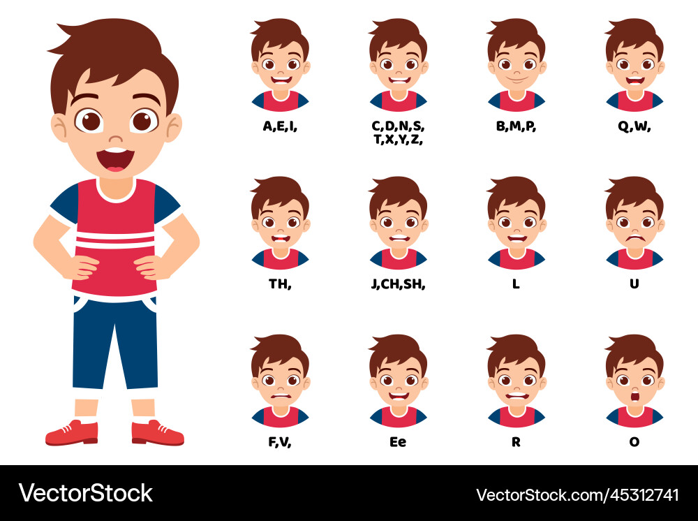 Cute kid boy character posing with mouth animation