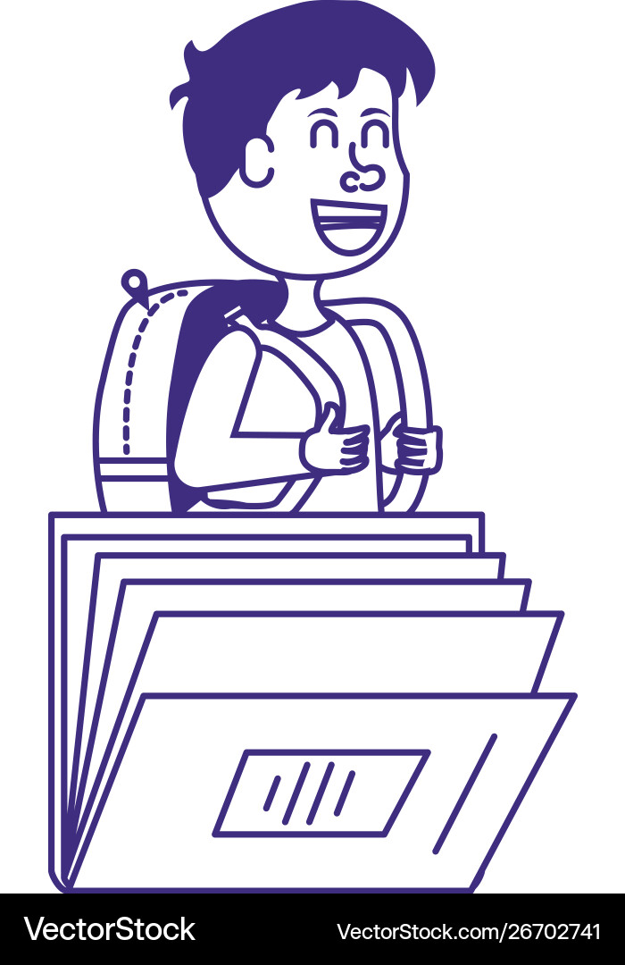 Cute little student boy with book closed Vector Image