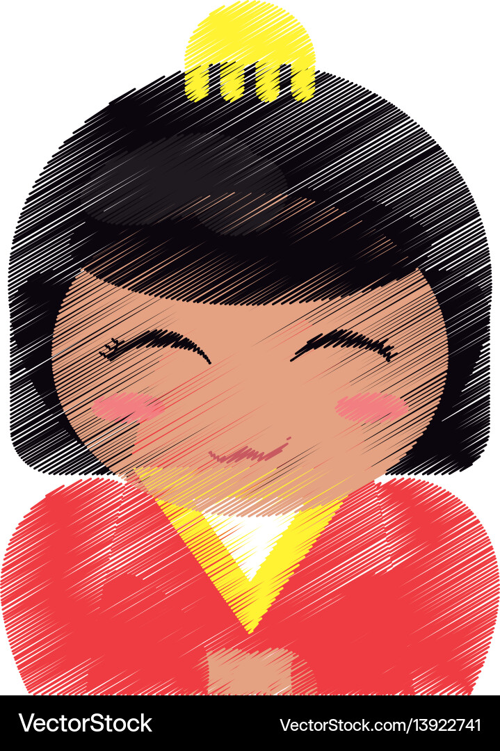 Drawing japanese doll portrait Royalty Free Vector Image
