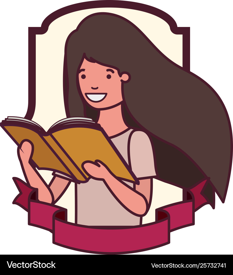 Frame with student girl and reading book Vector Image