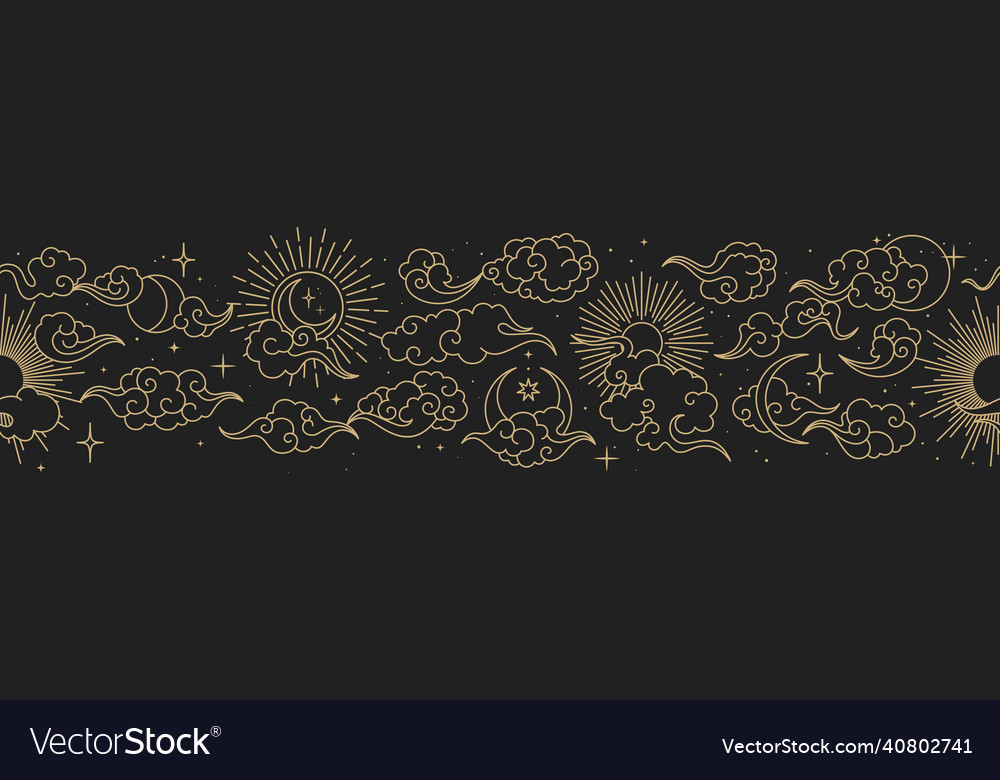Magic seamless border with moons clouds Royalty Free Vector