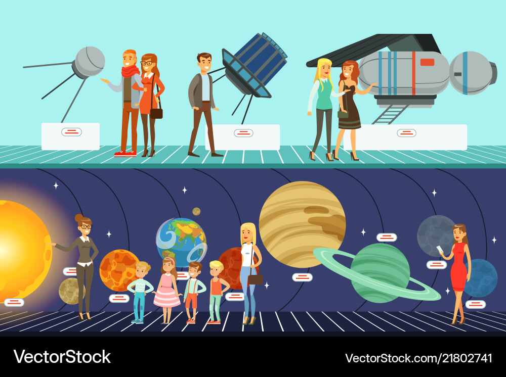 People in the planetarium set innovation Vector Image