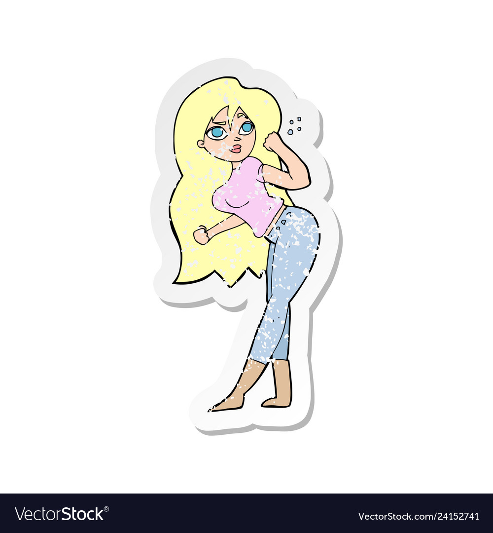 Retro distressed sticker a cartoon woman Vector Image