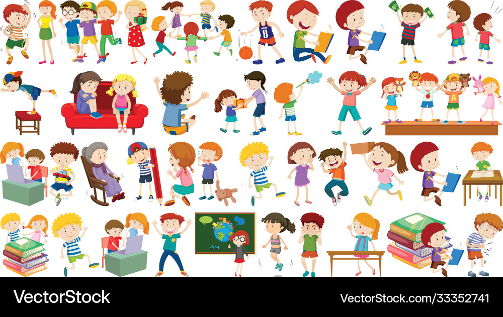 Set cute kids cartoon character Royalty Free Vector Image