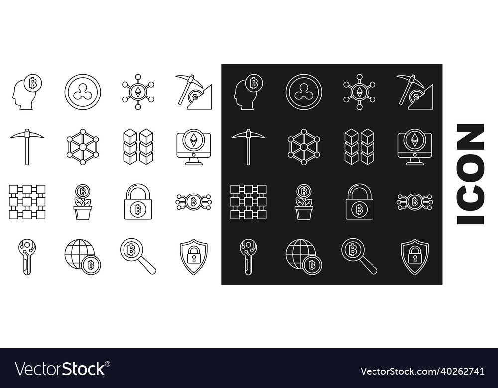Set line shield security with lock cryptocurrency Vector Image