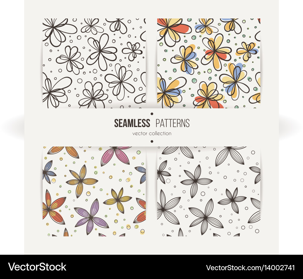 Set of seamless doodle floral patterns Royalty Free Vector
