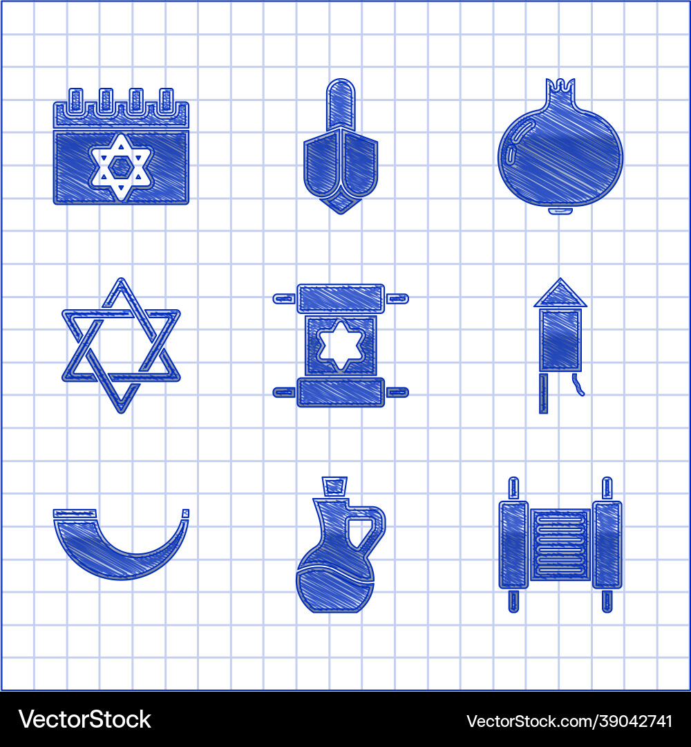 Set torah scroll bottle of olive oil firework Vector Image