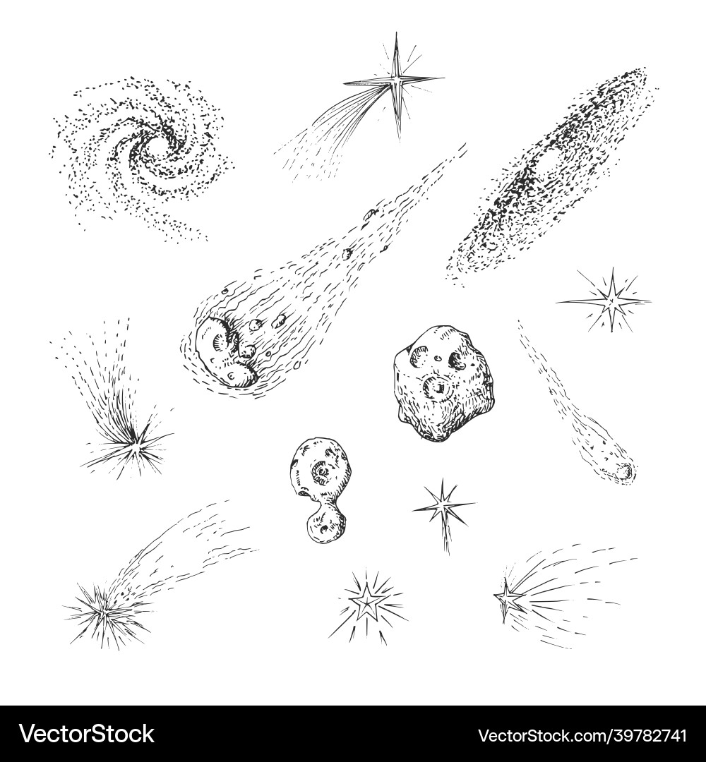 Space bodies drawn set of drawings Royalty Free Vector Image