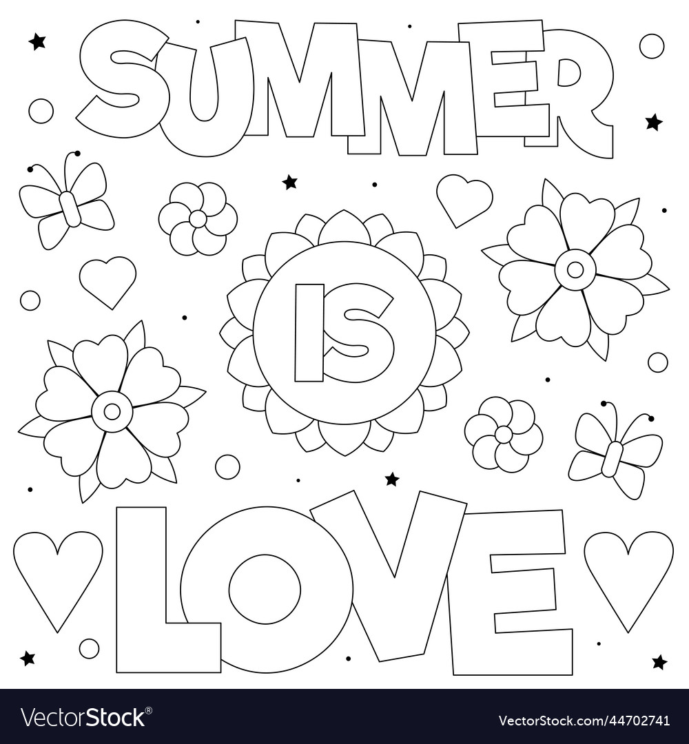 Summer is love coloring page black and white Vector Image