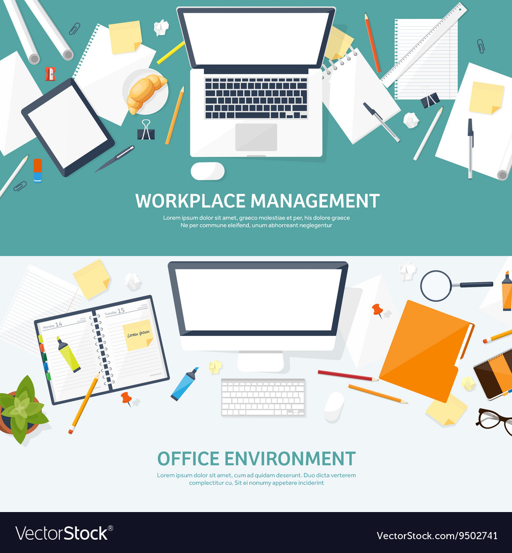 Workplace with table and computer Royalty Free Vector Image