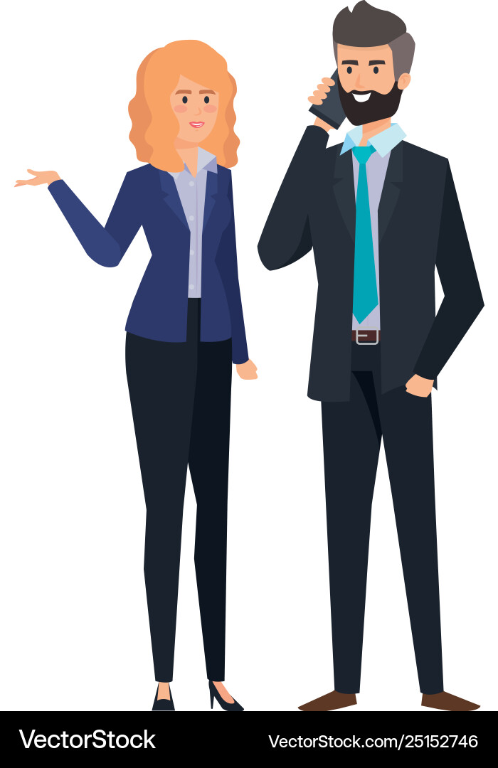 Business couple calling with smartphone Royalty Free Vector
