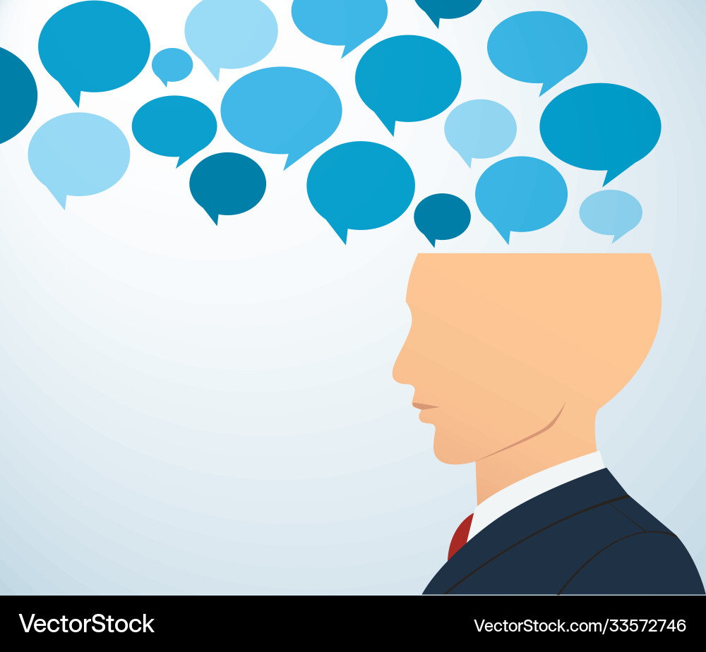 Businessman head with colorful chat box Royalty Free Vector