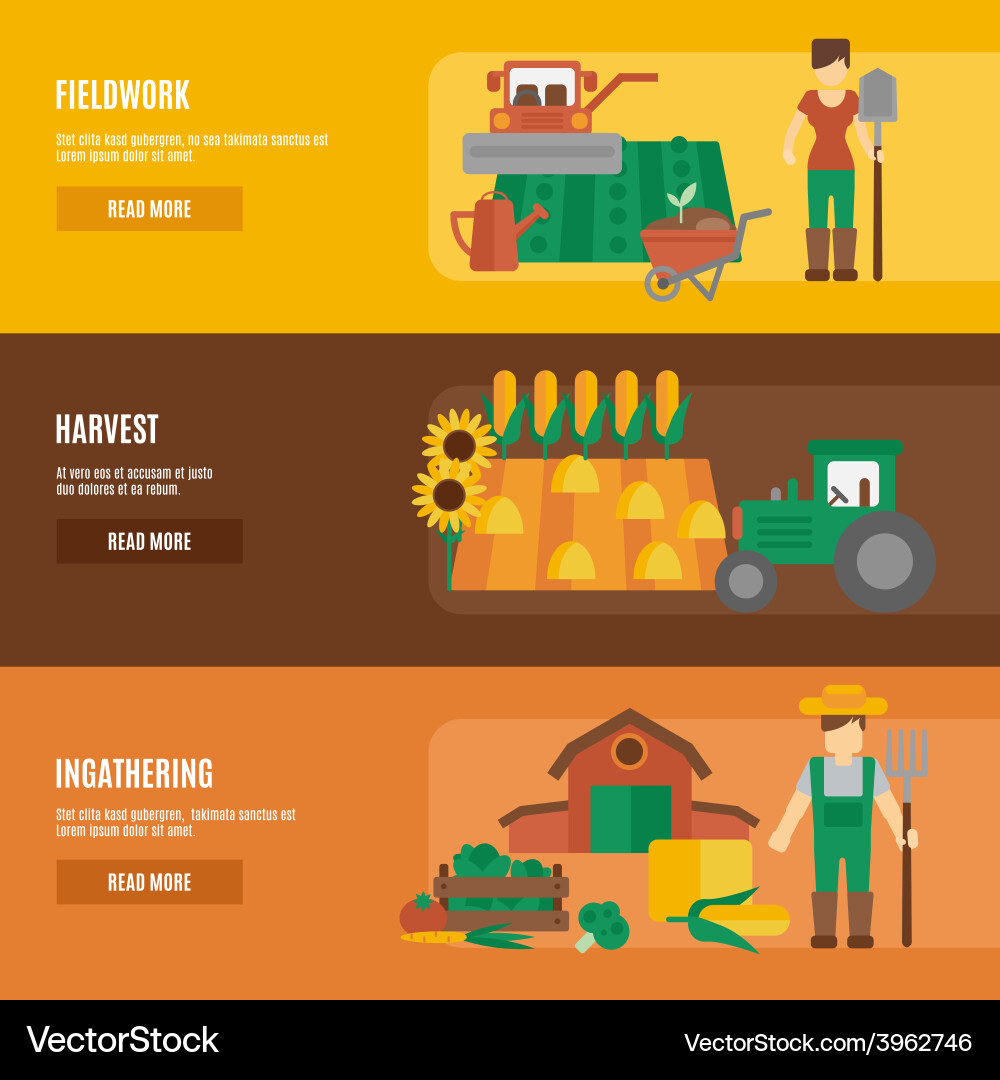 Farmer land flat banners set Royalty Free Vector Image