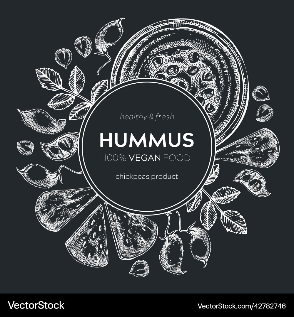 Hummus wreath design on chalkboard mediterranean Vector Image