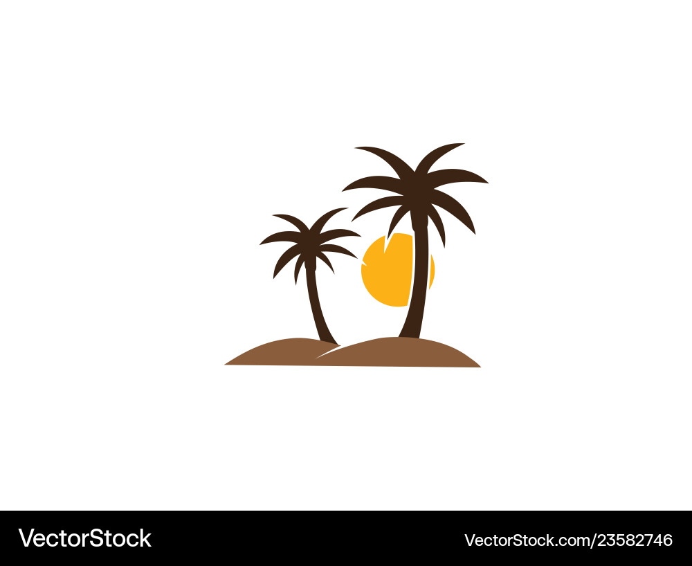 Palms desert with sun and sand logo design Vector Image