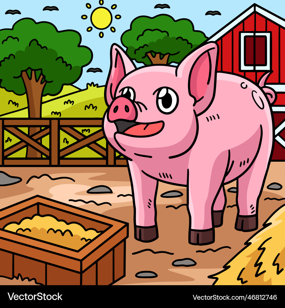 Pig animal colored cartoon Royalty Free Vector Image