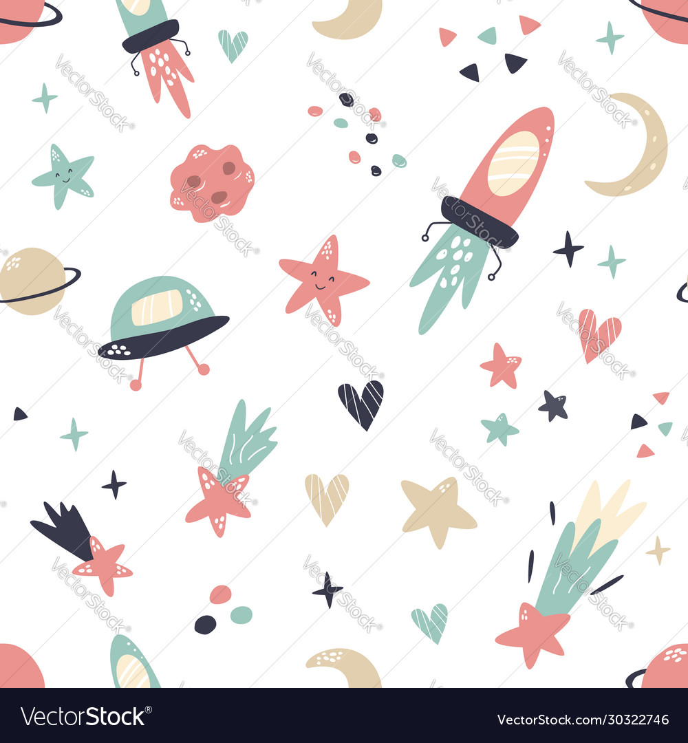 Seamless pattern with space elements in flat style
