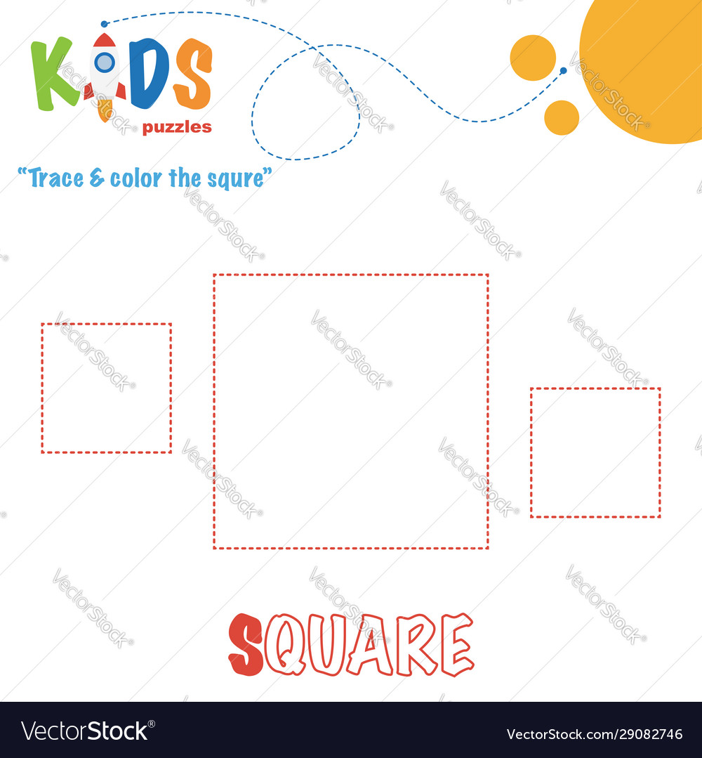 Trace color shape preschool worksheet Royalty Free Vector