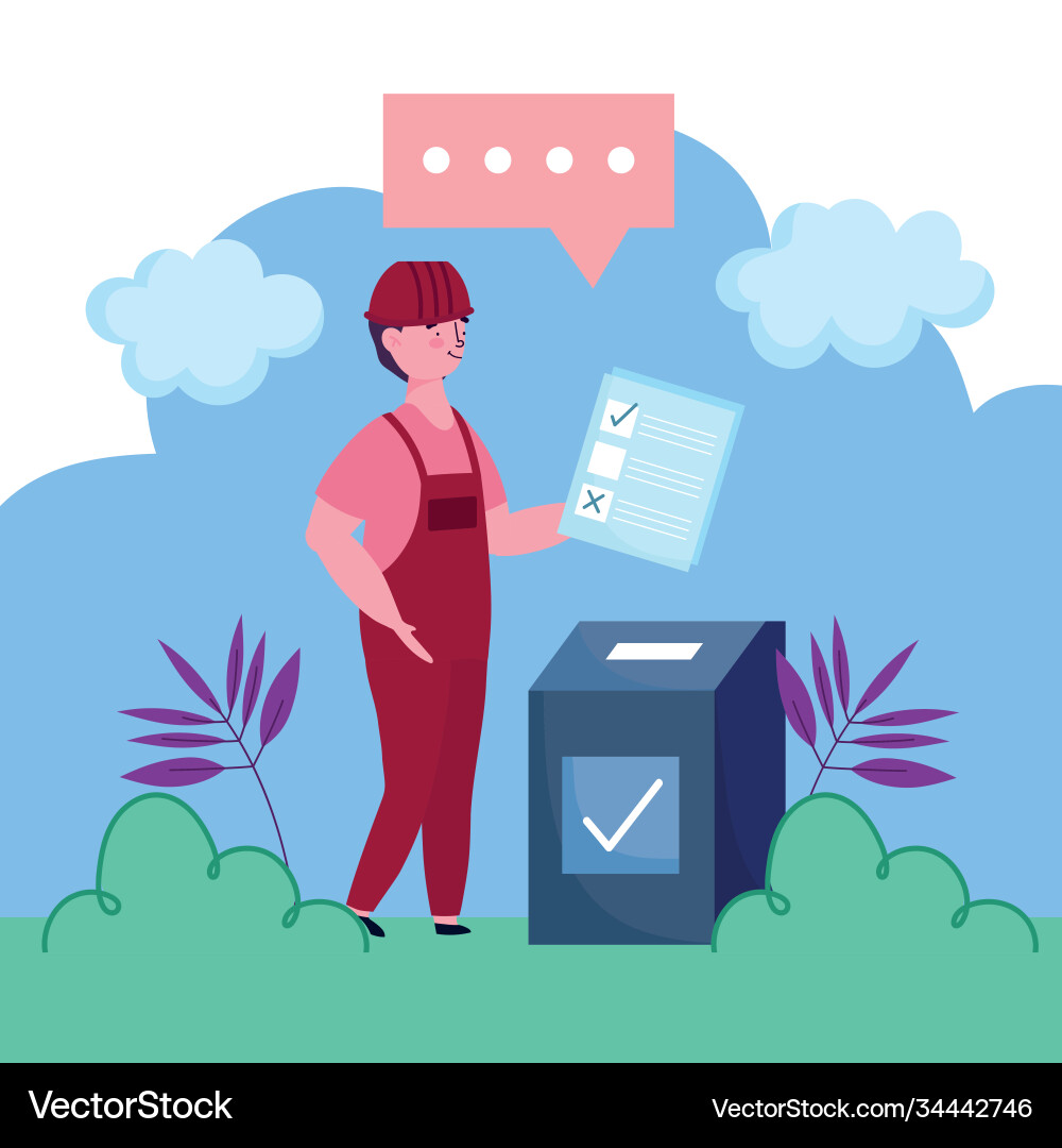 Voting and election concept cartoon man pushing Vector Image