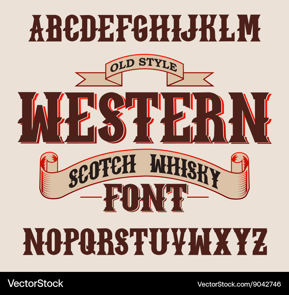 Western label font with decoration design Vector Image