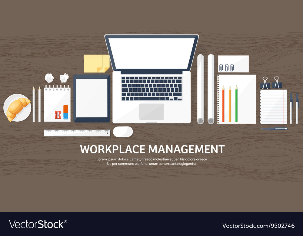 Workplace with table and computer Royalty Free Vector Image