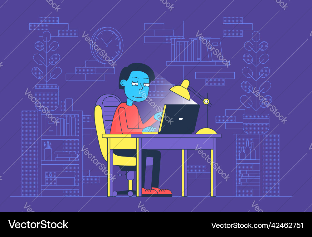 Freelancer worked at night in home office Vector Image