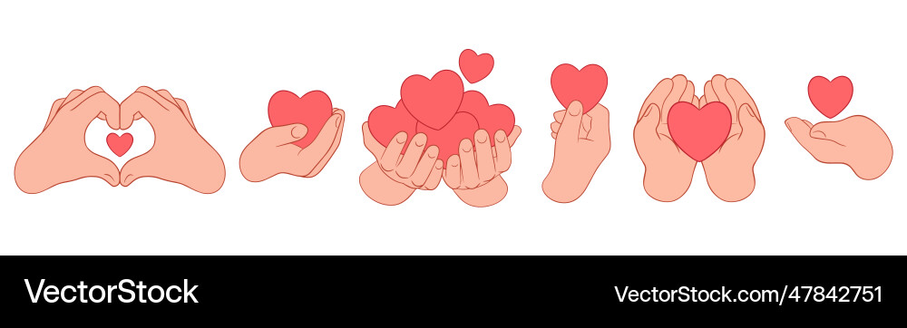 Hands with hearts in flat cartoon design Vector Image