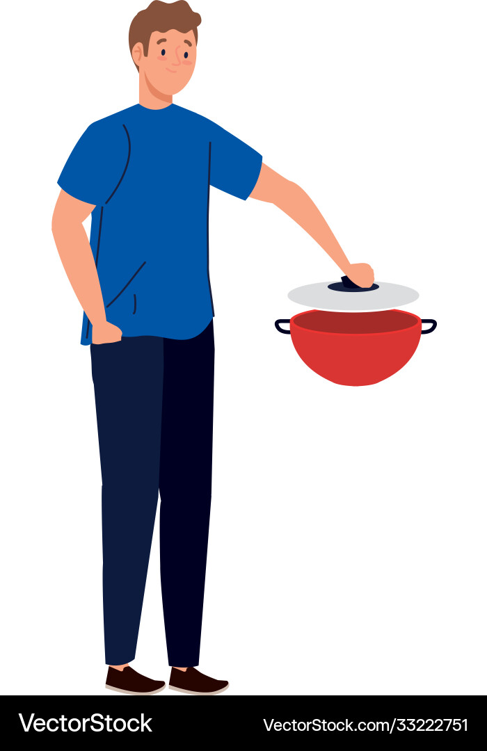 Man cooking with pot kitchen in white background Vector Image