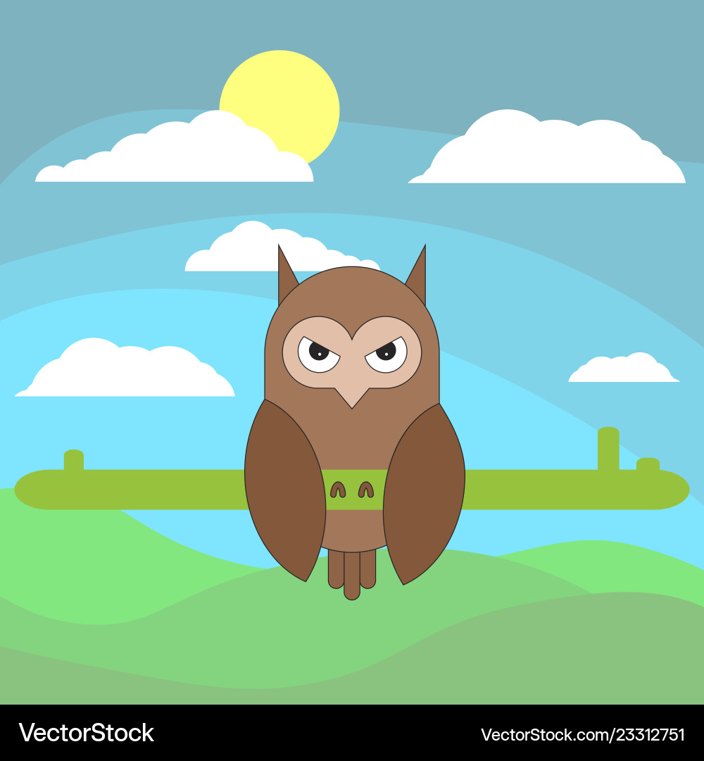 Owl in cartoon flat style on the background Vector Image