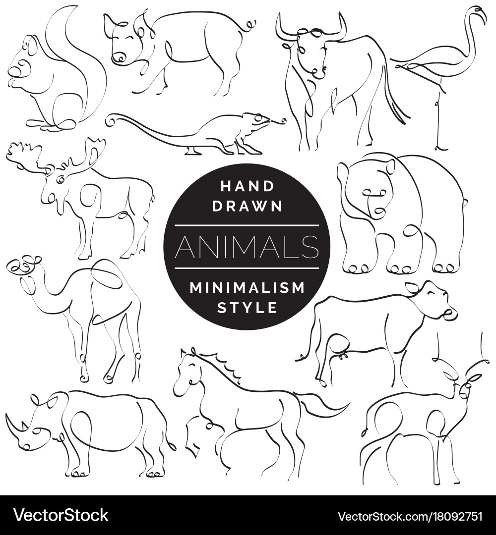 Set animals in hand drawn minimalism style Vector Image