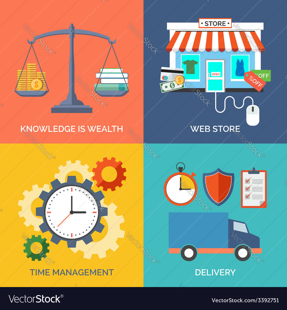 Set of flat design concept icons for business Vector Image