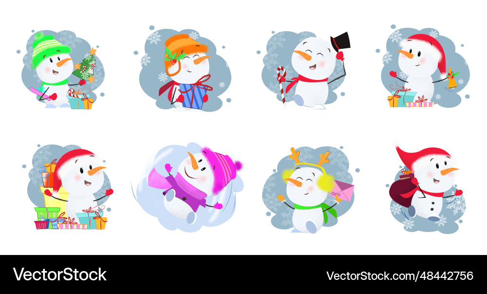 Bright snowmen set Royalty Free Vector Image - VectorStock