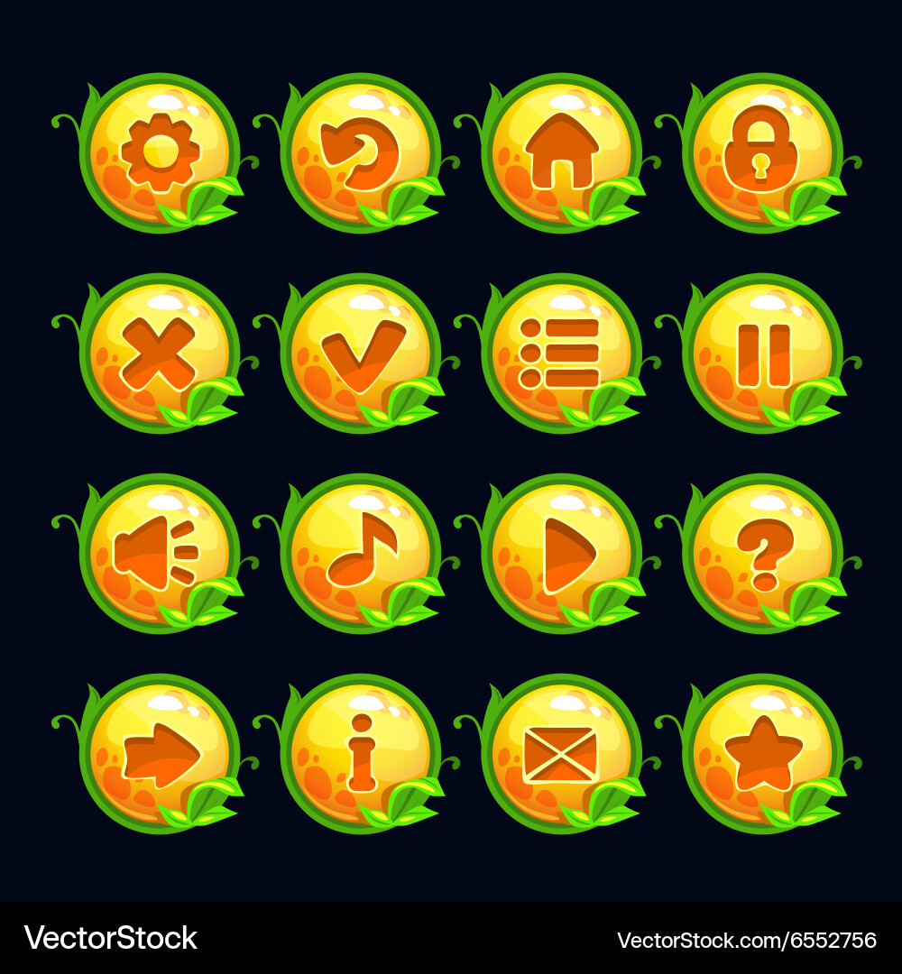 Funny cartoon yellow round menu buttons Royalty Free Vector