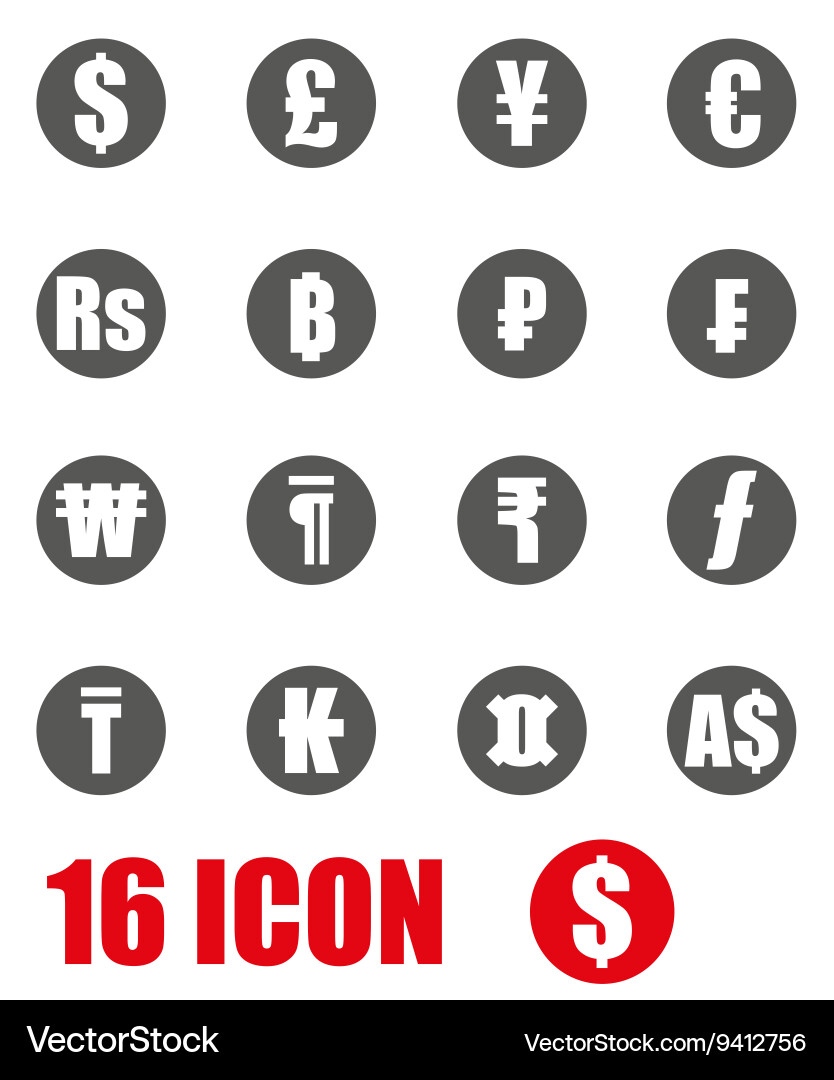 Grey currency symbols icon set Royalty Free Vector Image