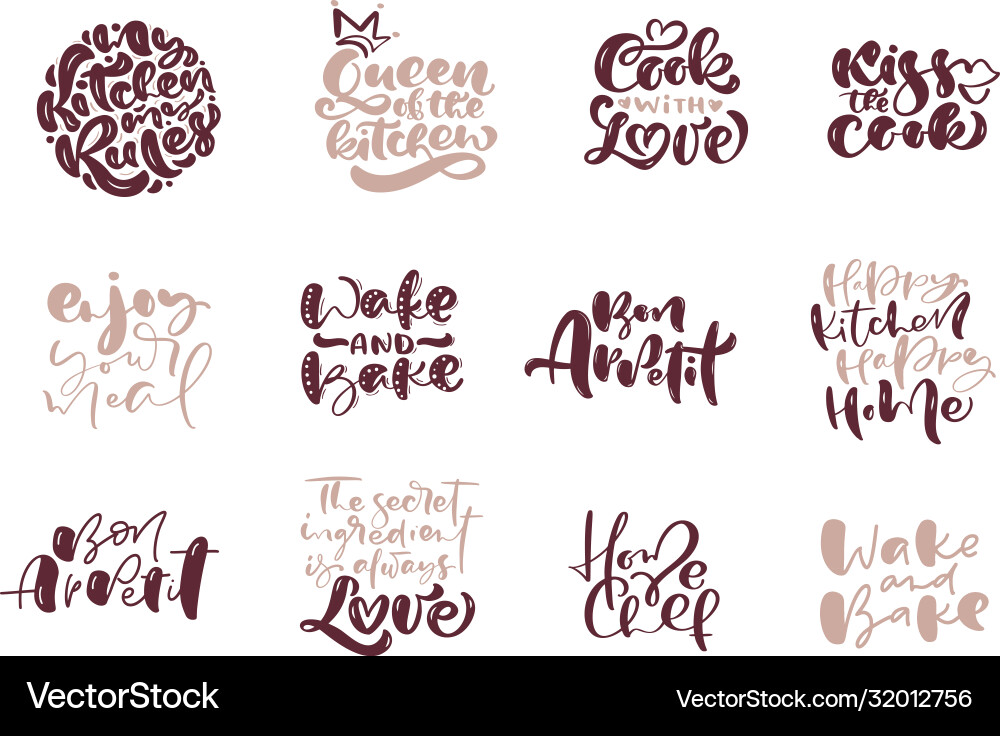 Hand written cooking lettering set on white Vector Image