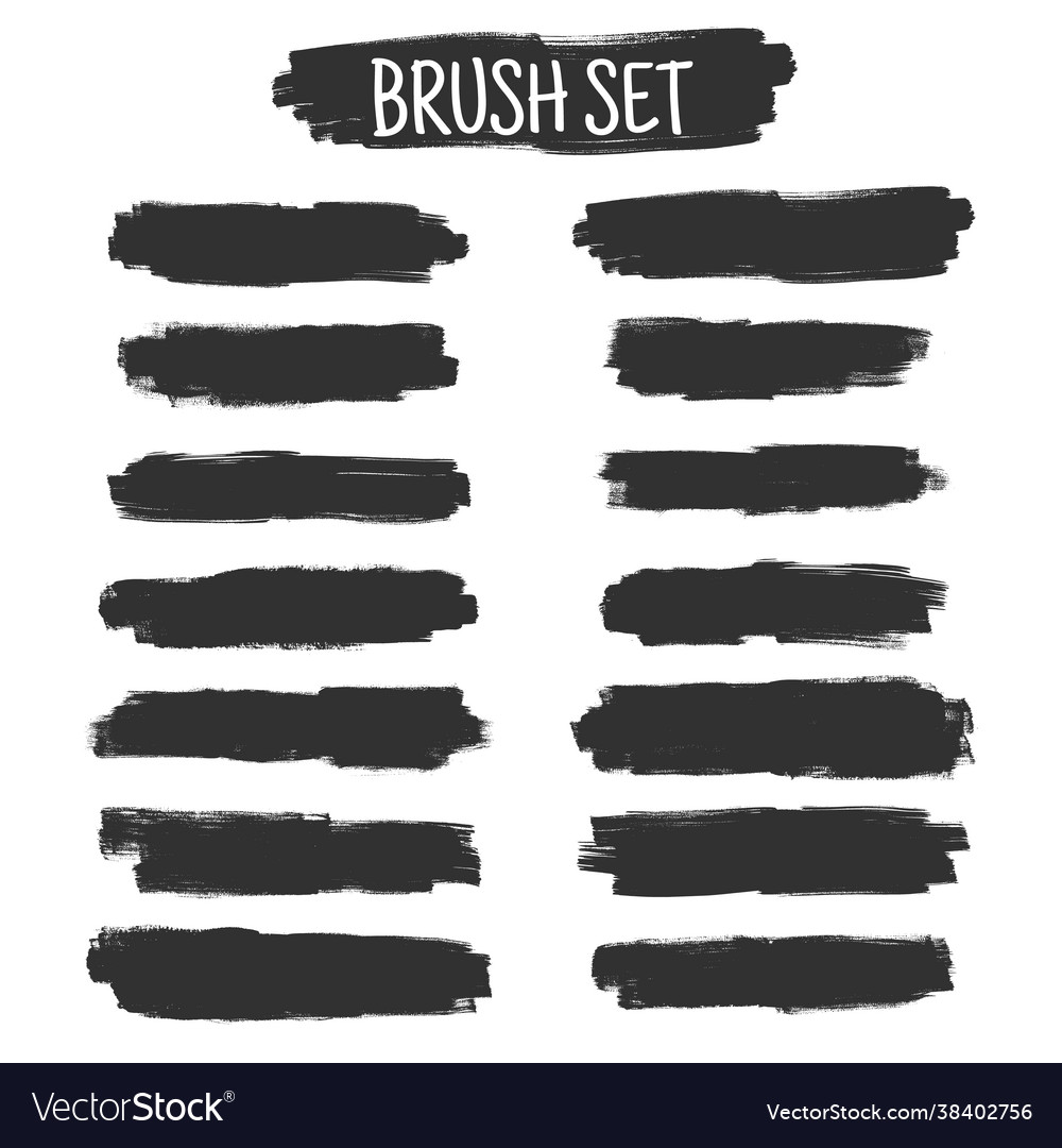 Set black ink stains grunge brushes Royalty Free Vector
