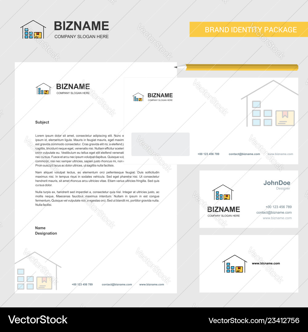 Warehouse business letterhead envelope Royalty Free Vector