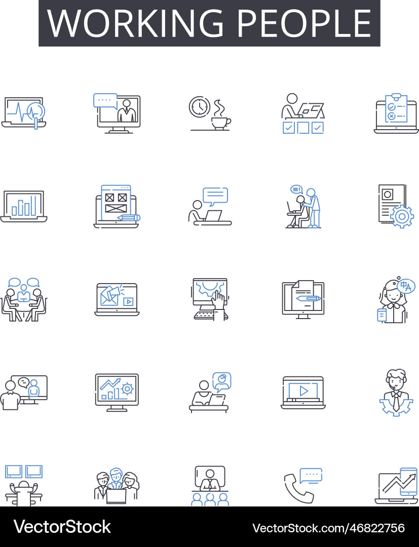 Working people line icons collection active folks Vector Image