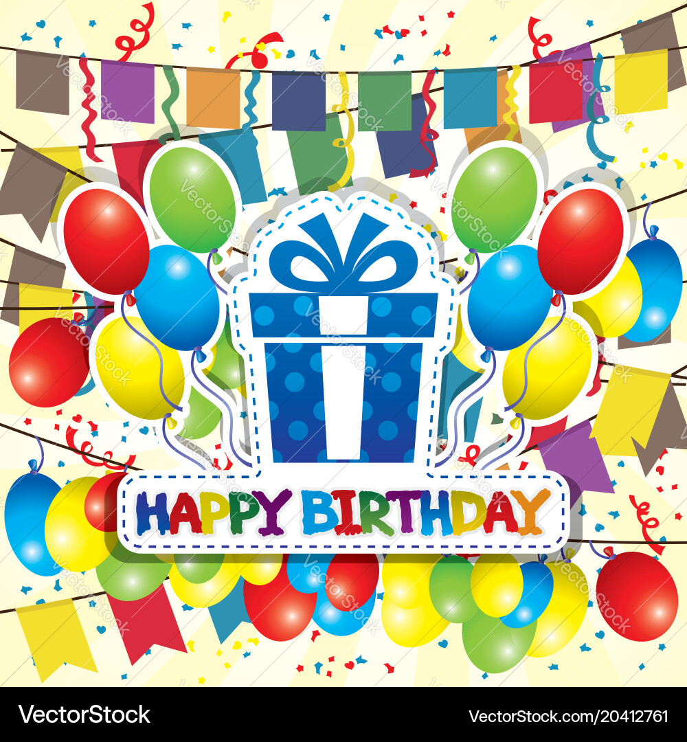 Birthday with a rainbow and balloons Royalty Free Vector