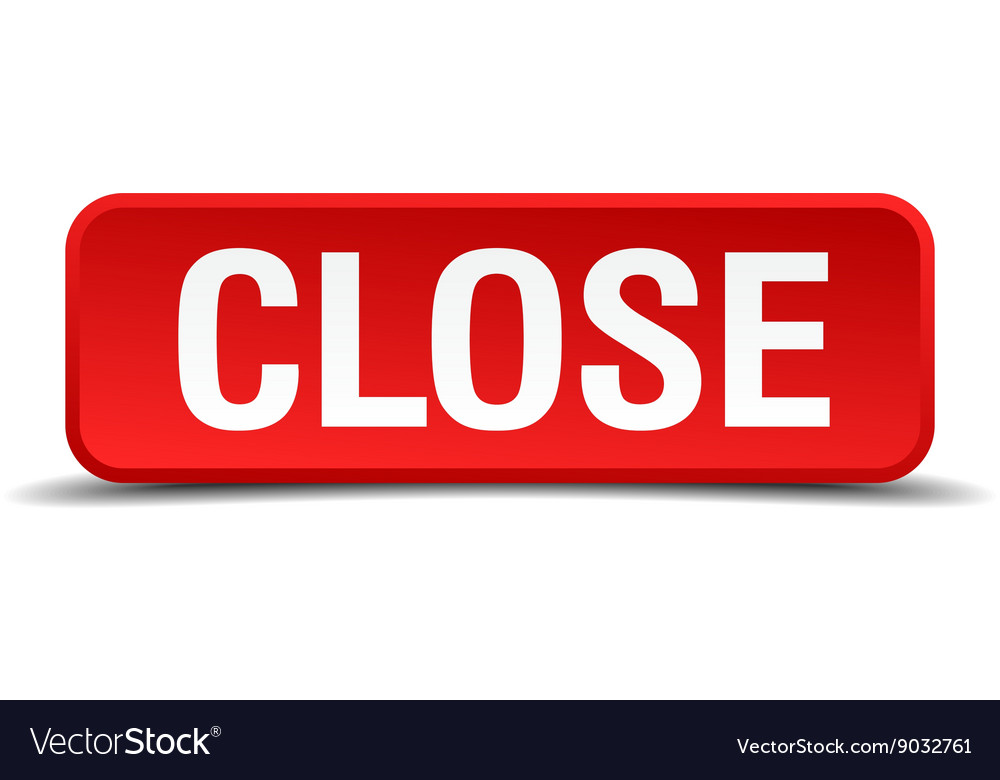 Close red three-dimensional square button isolated