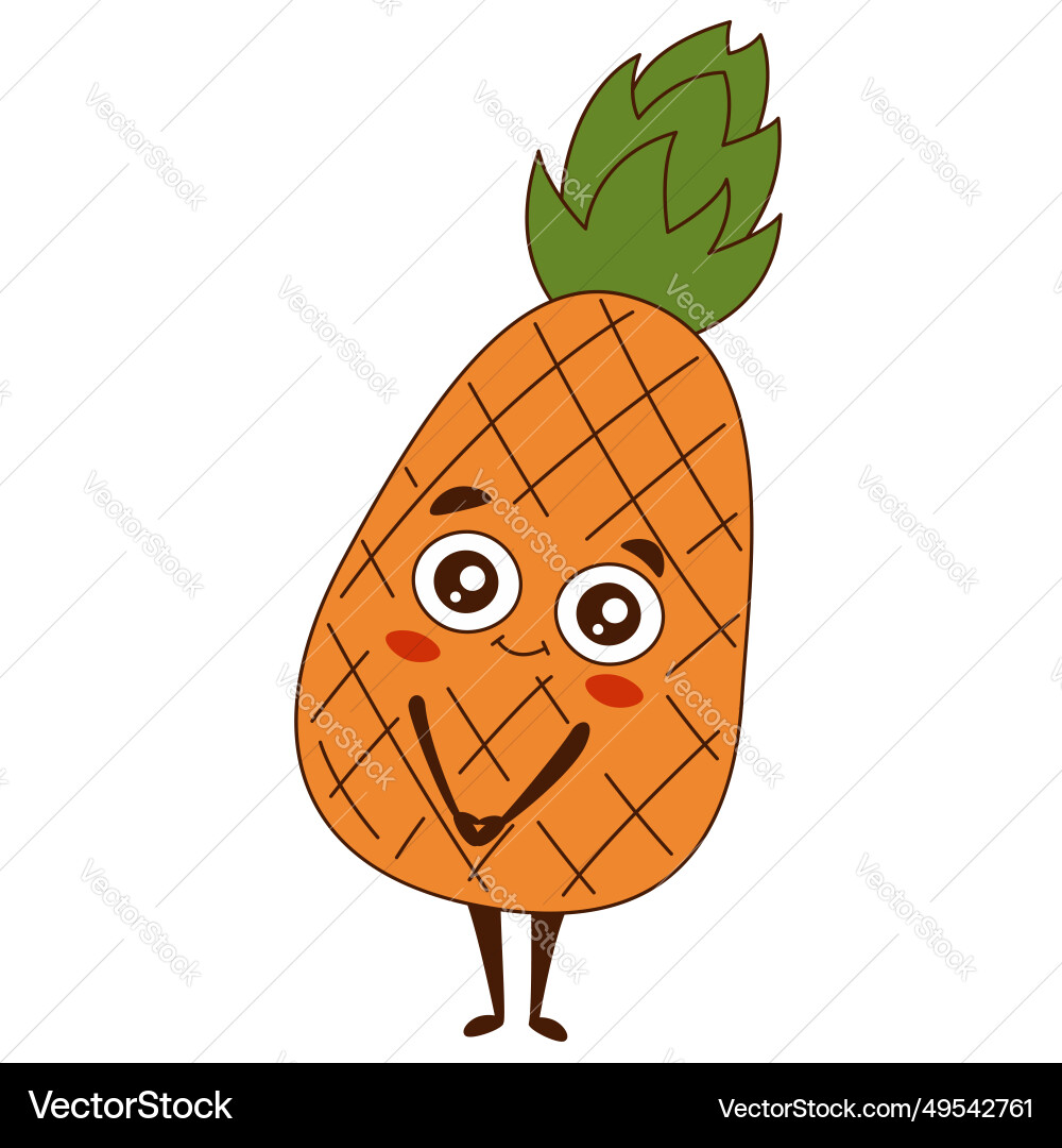 Cute pineapple stands cartoon character ananas Vector Image