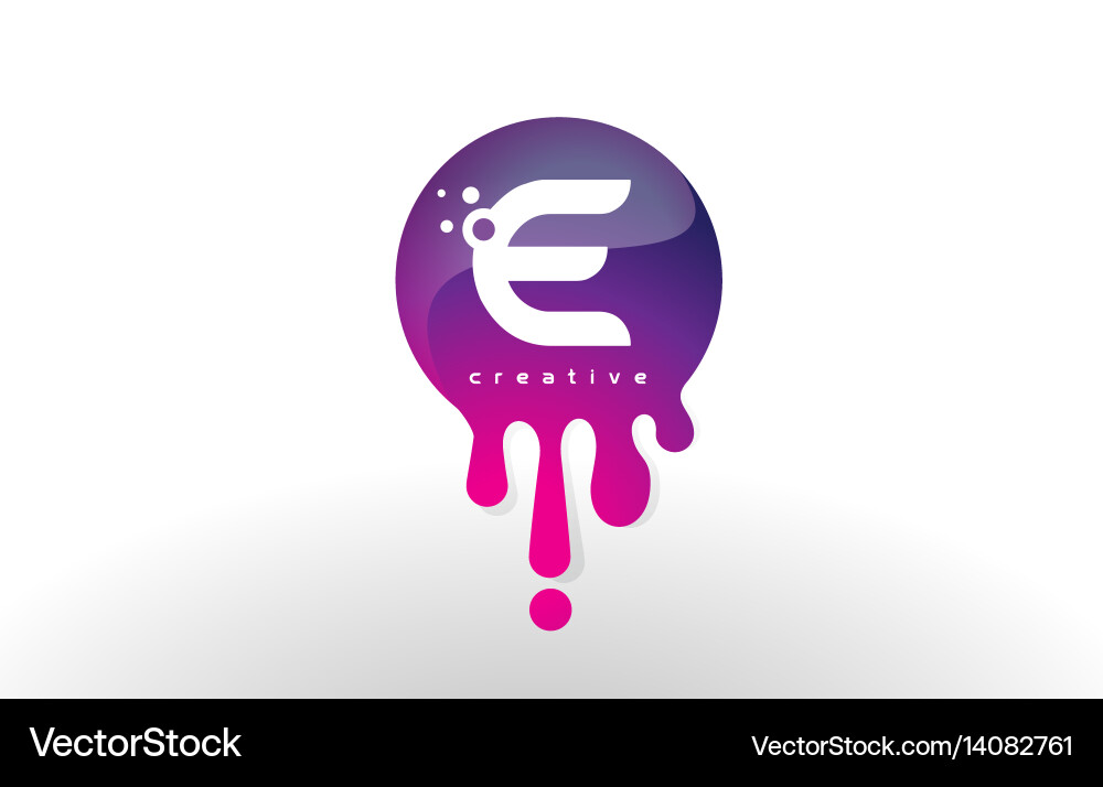 E letter splash logo purple dots and bubbles Vector Image