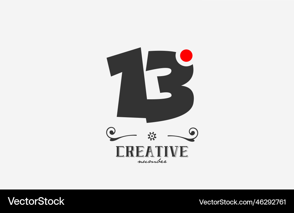 Grey 13 number logo icon design with red dot Vector Image