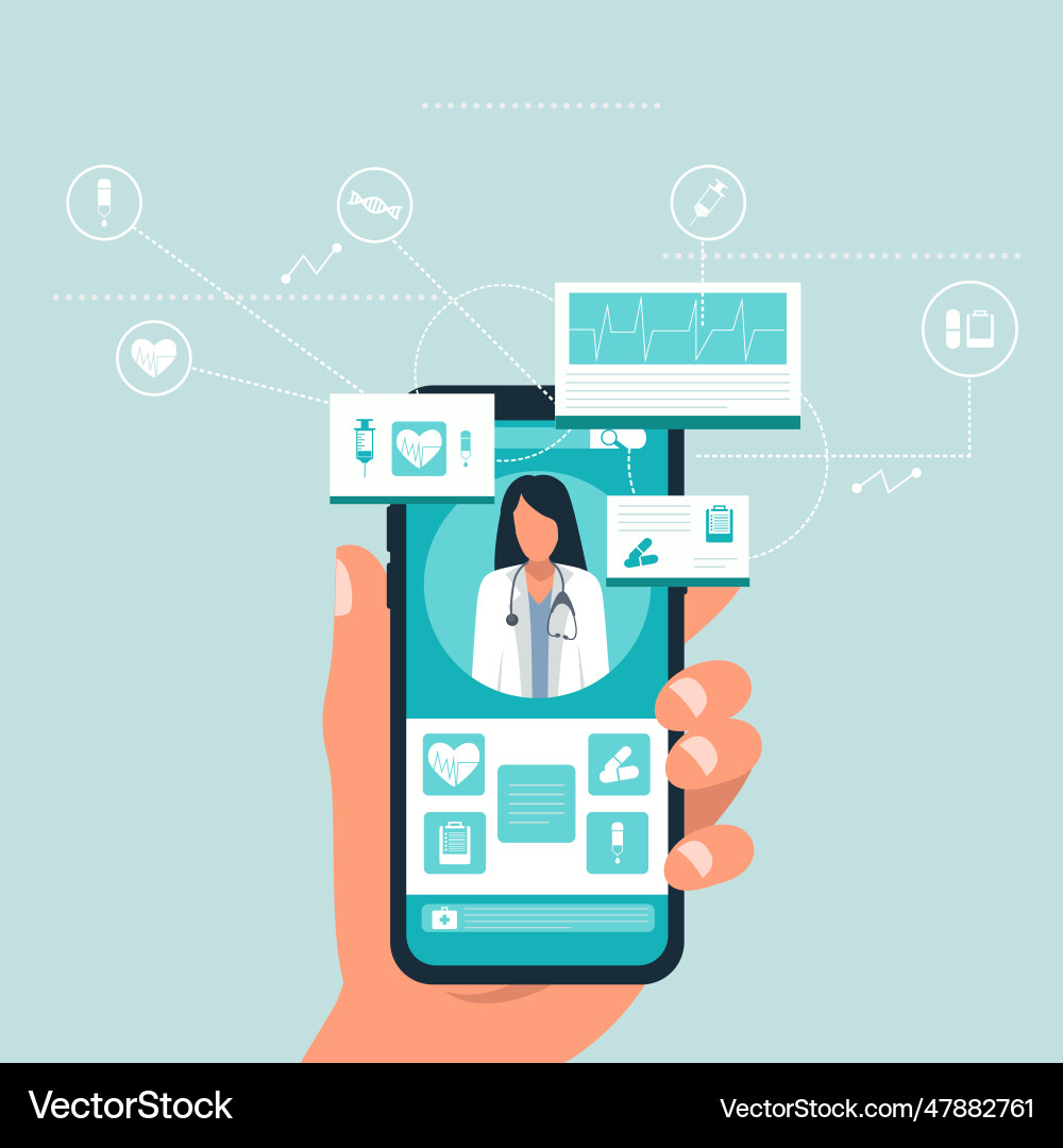 Human holding smartphone and selecting medical Vector Image