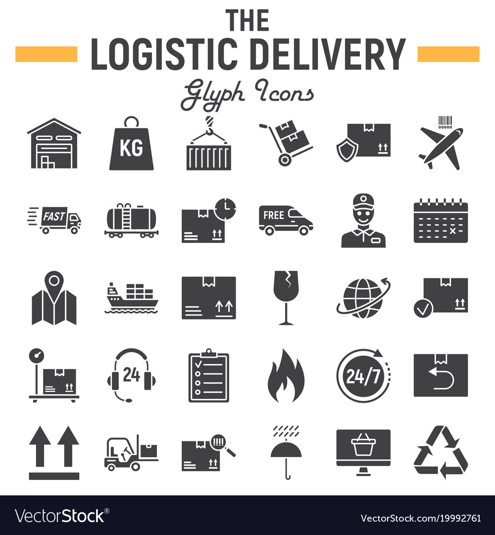 Logistic glyph icon set delivery symbols Vector Image Logistic glyph icon set delivery symbols Vector Image