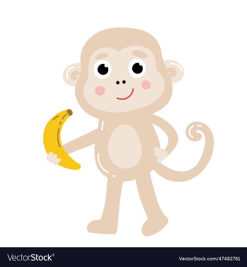Of cute monkey cartoon eating Royalty Free Vector Image