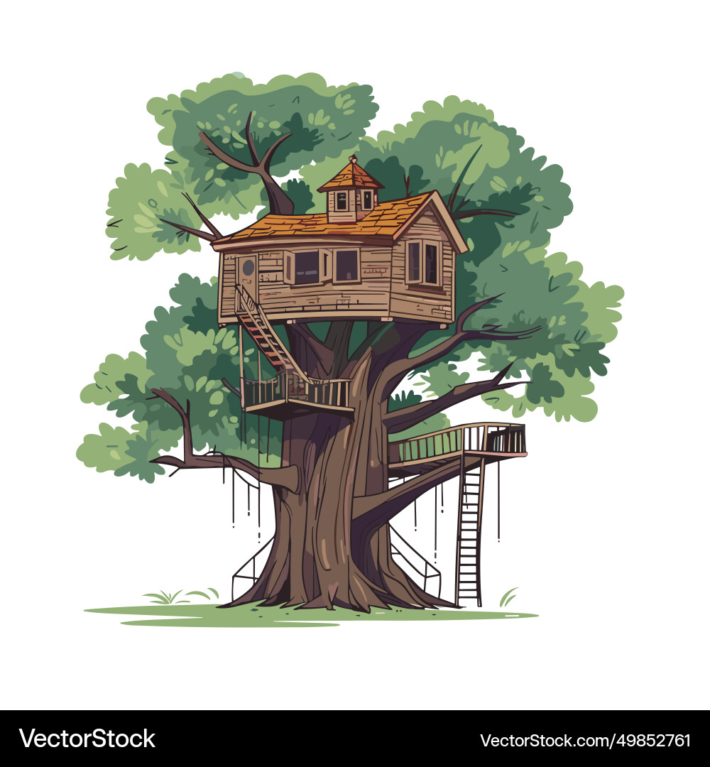 Resort tree house with ladders to climb architect Vector Image