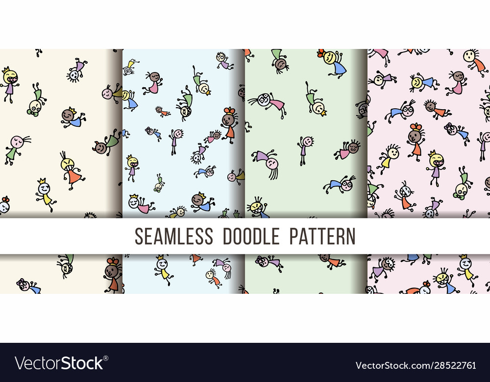 Set seamless patterns with cute handdrawn Vector Image