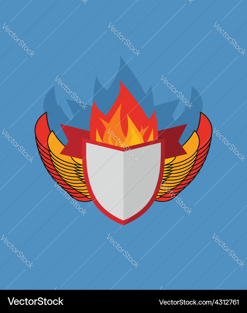 Shield with wings flame and ribbon heraldry Vector Image